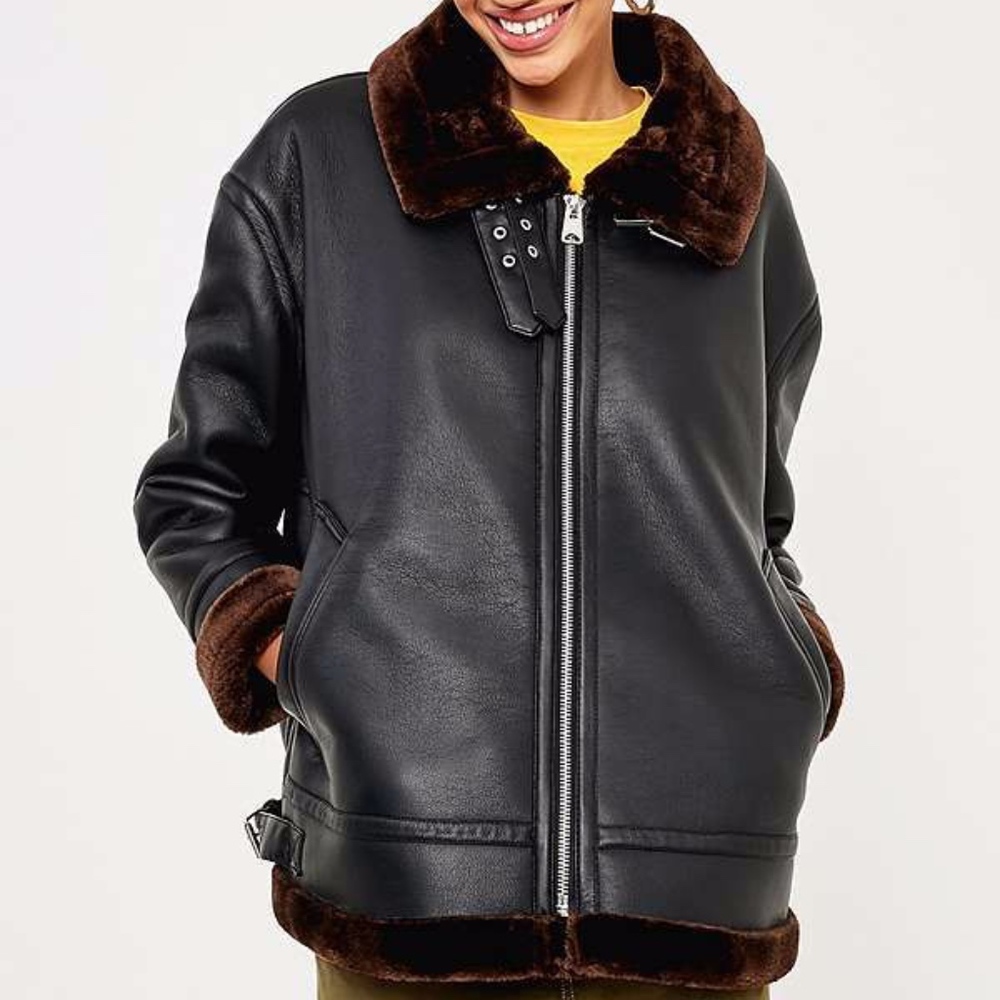 Uo Oversized Faux Leather Aviator Jacket - Gem